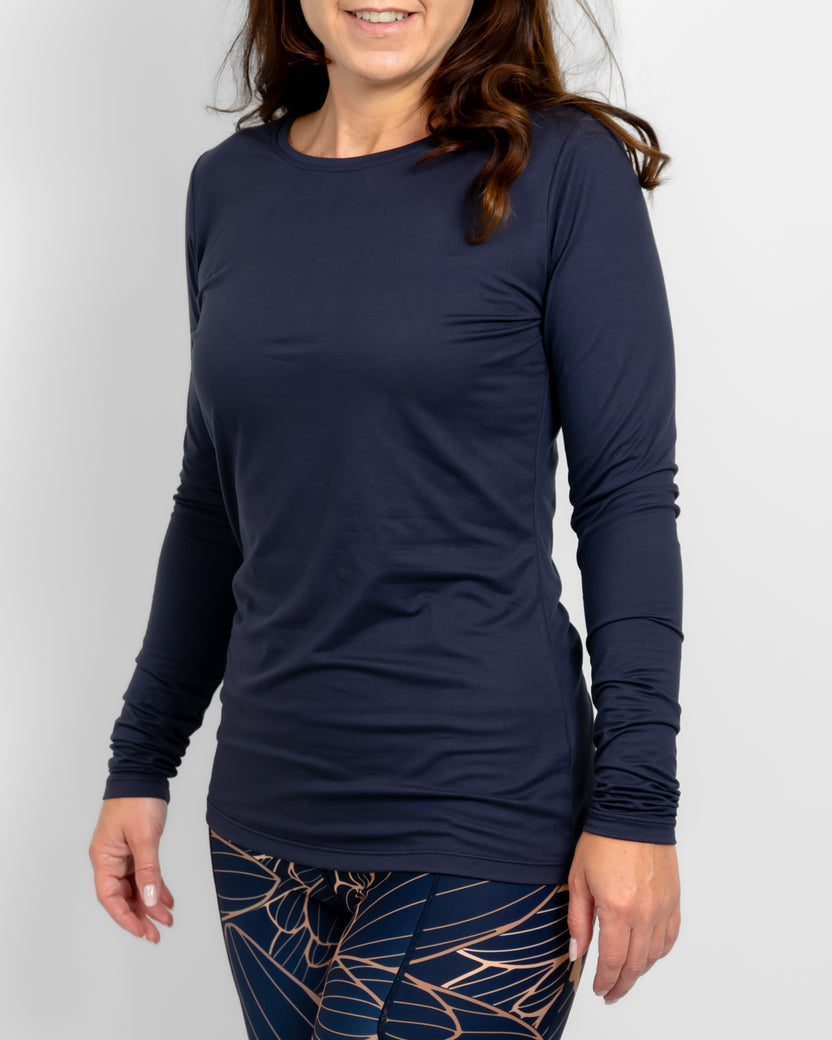 Mira Fitted Deep Blue Long-Sleeve – Maya Freya